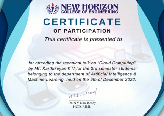 Technical Talk on “Cloud Computing” – Artificial Intelligence & Machine Learning